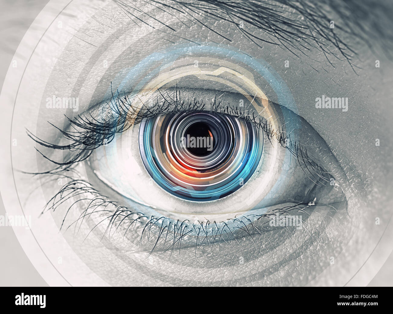 Close up of human eye on digital technology background Stock Photo - Alamy