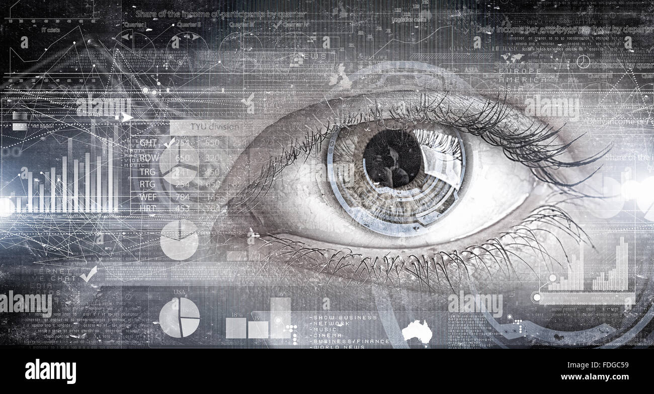 Close up of human eye on digital technology background Stock Photo - Alamy