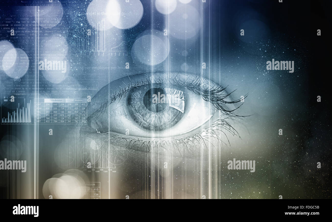 Close up of human eye on digital technology background Stock Photo - Alamy