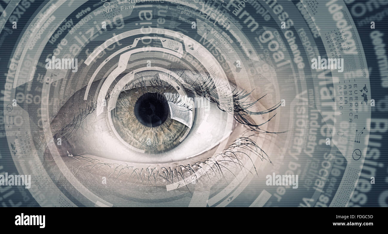 Close up of human eye on digital technology background Stock Photo - Alamy