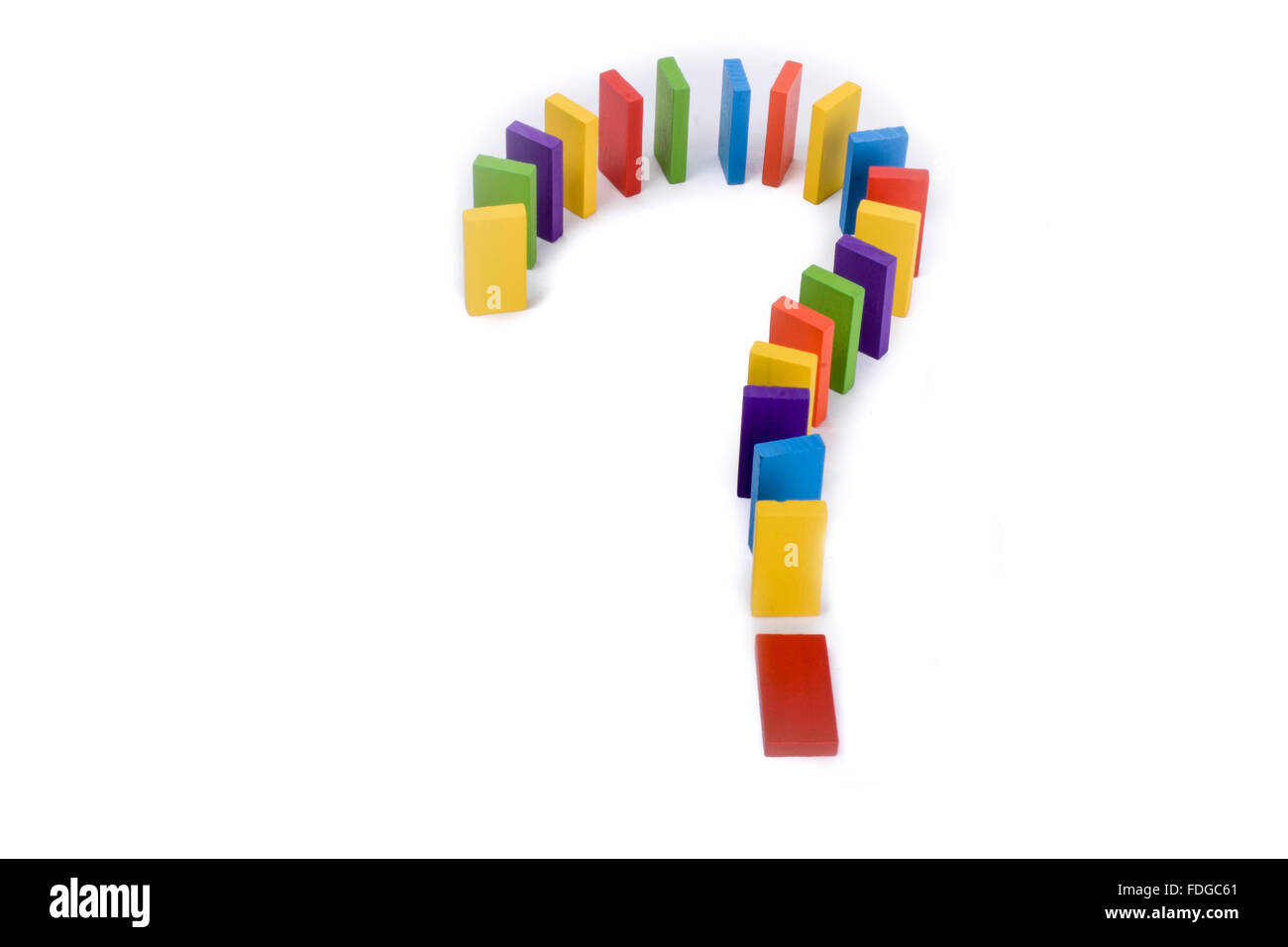 Question mark with colored wooden dominoes on a white background Stock ...