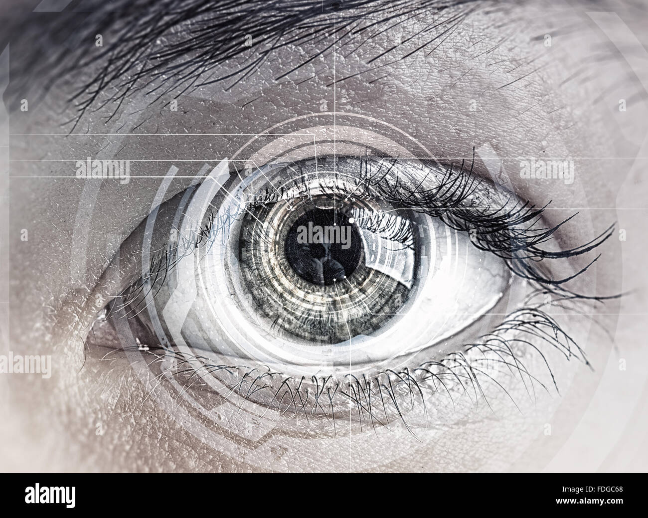 Close up of human eye on digital technology background Stock Photo - Alamy