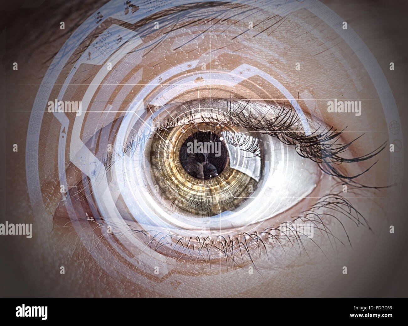 Close up of human eye on digital technology background Stock Photo - Alamy