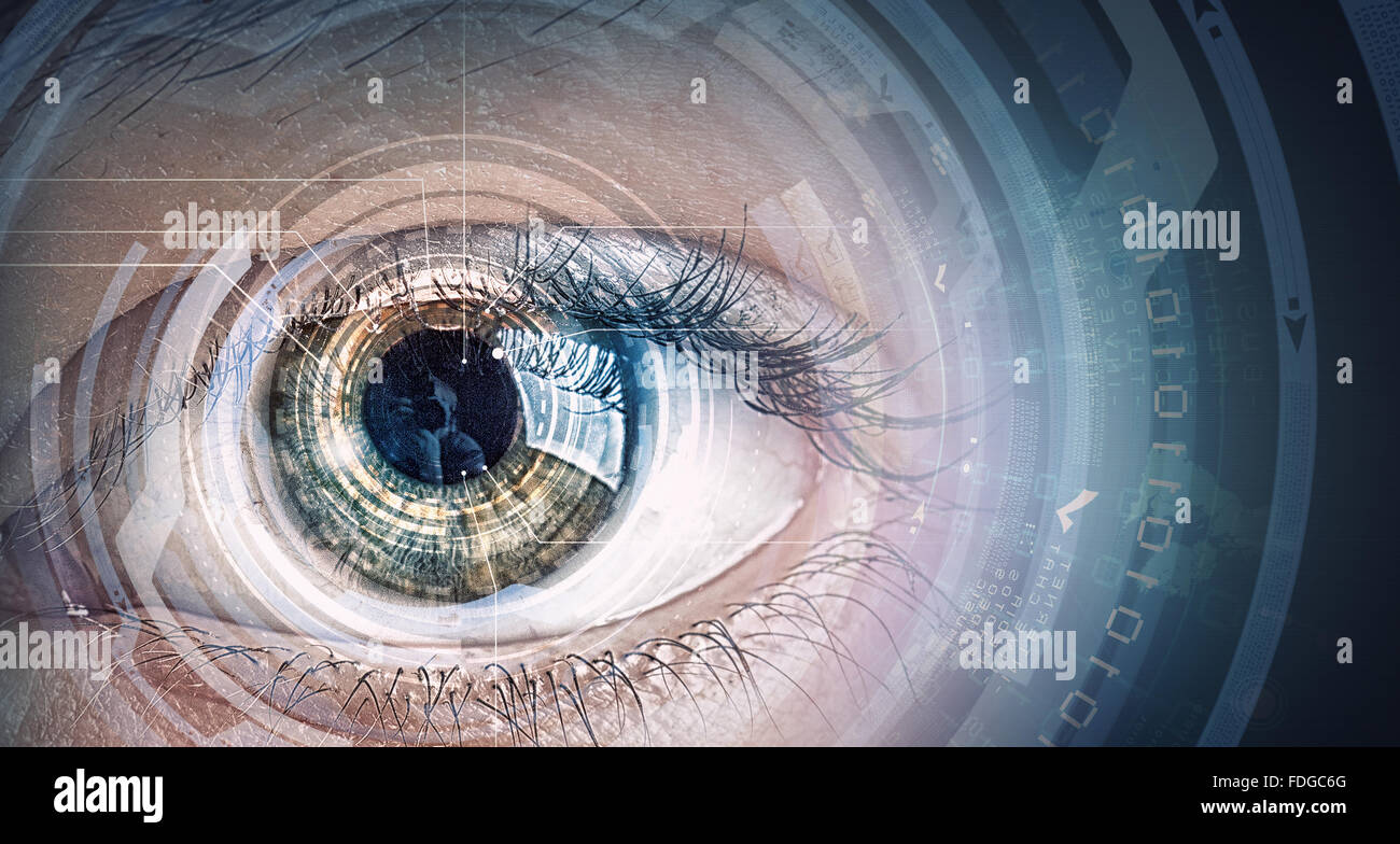 Close up of human eye on digital technology background Stock Photo - Alamy