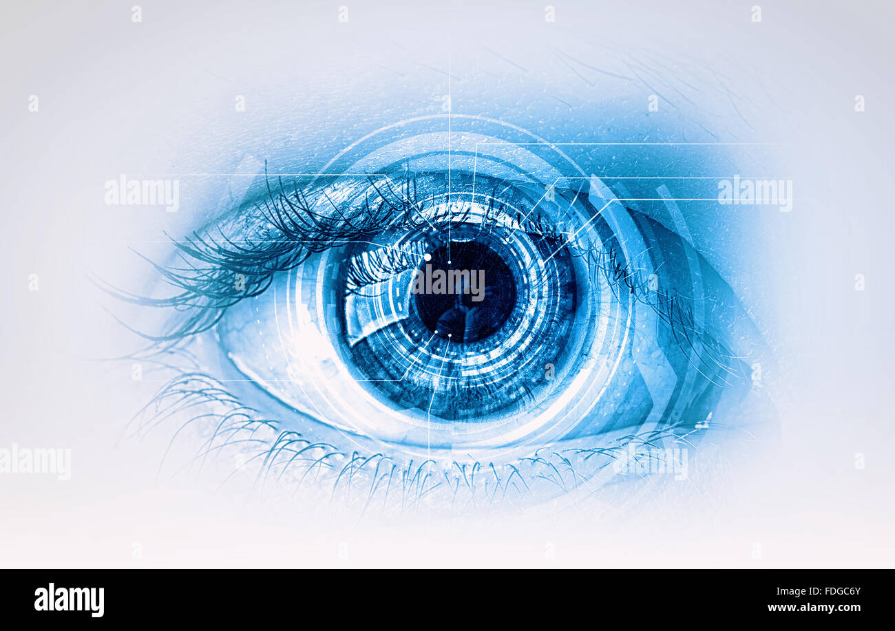 Close up of human eye on digital technology background Stock Photo - Alamy