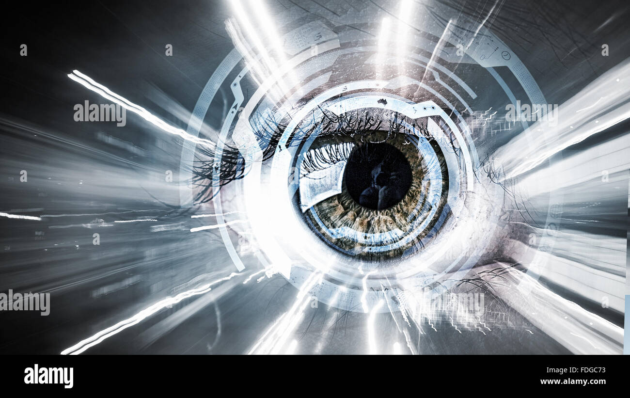 Close up of human eye on digital technology background Stock Photo - Alamy