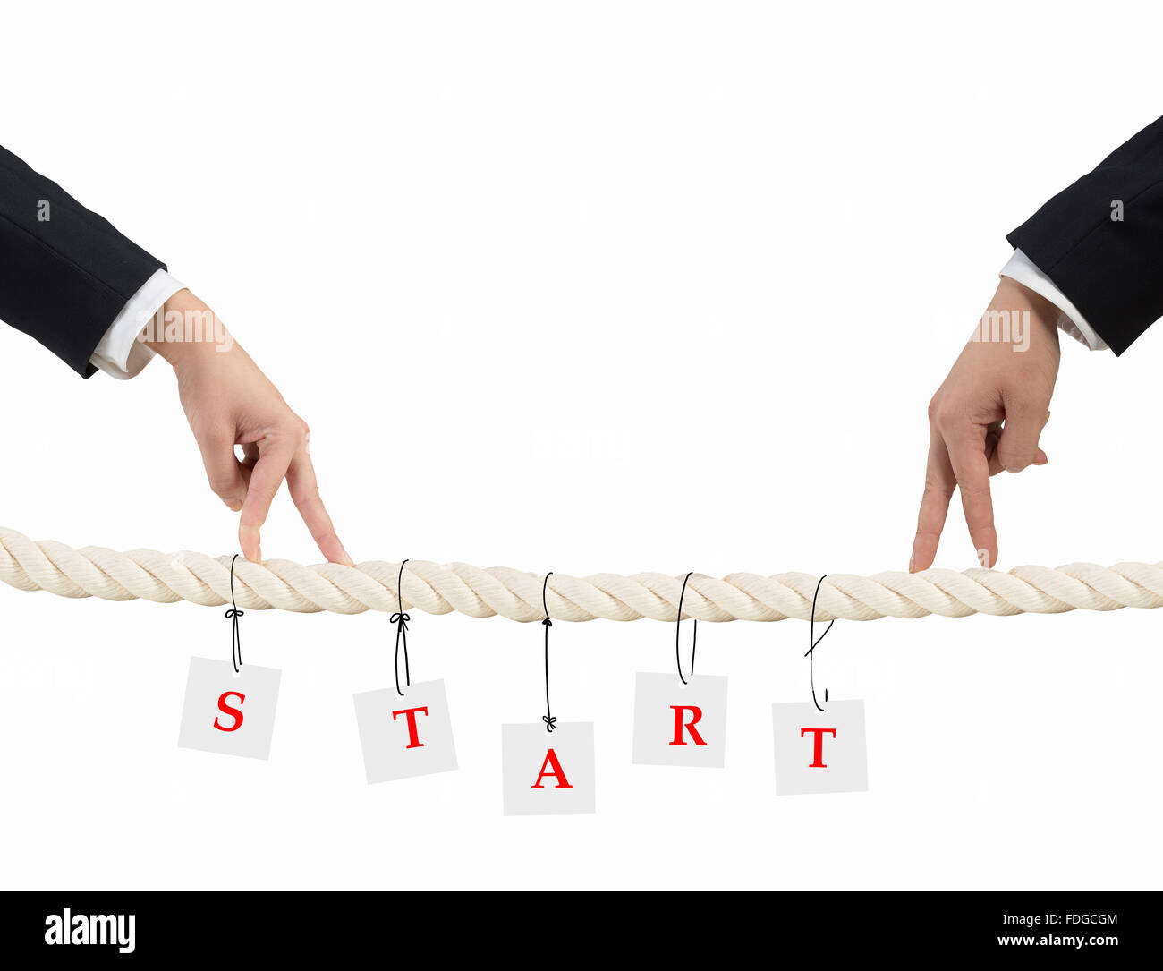 Close up of businessman hands walking with fingers on rope as ...