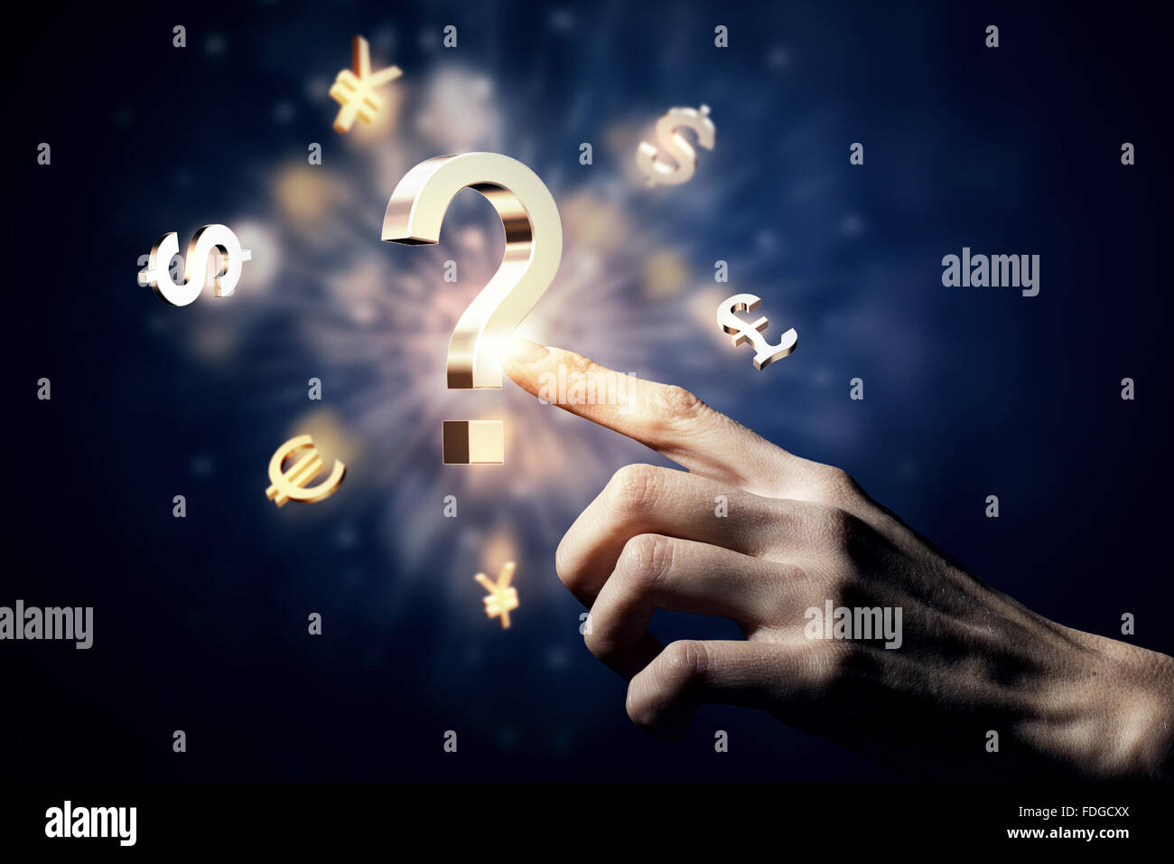 Hand touching money currency symbol with finger Stock Photo - Alamy