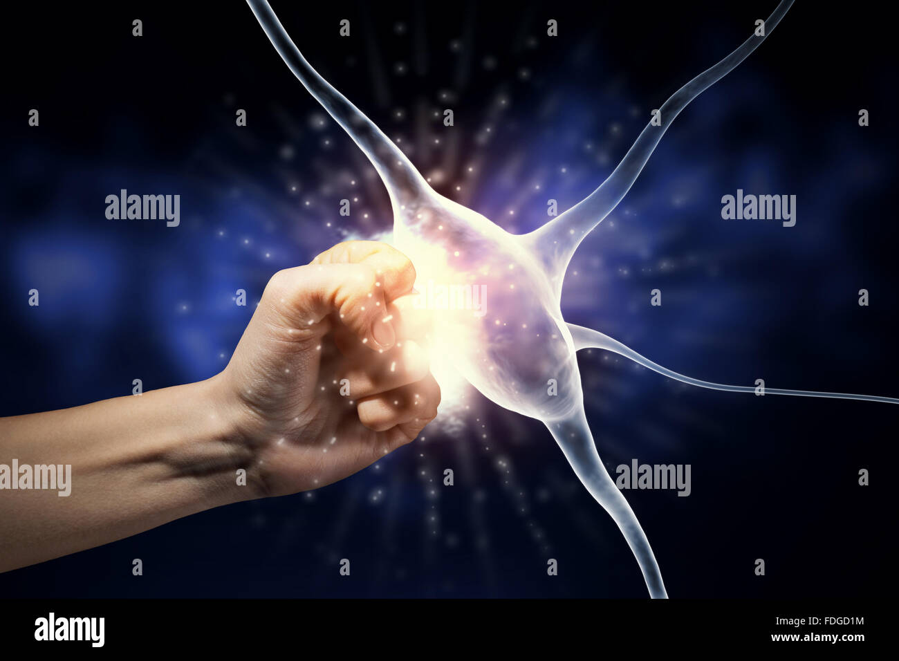 Close up of man hand touching nerve symbol Stock Photo - Alamy