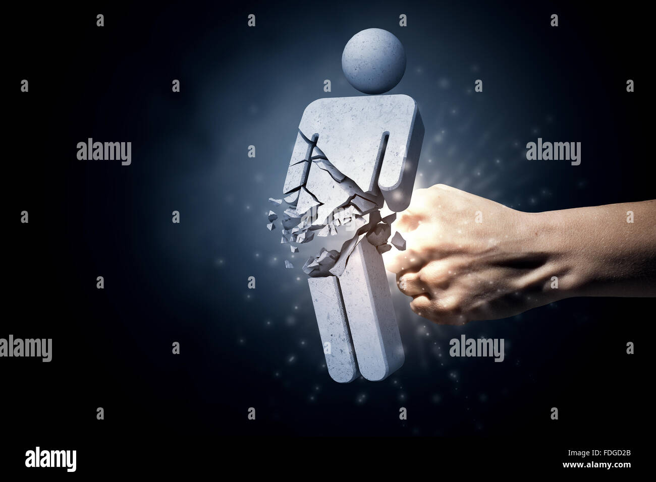 Close up of hand hitting stone male sign with fist Stock Photo - Alamy