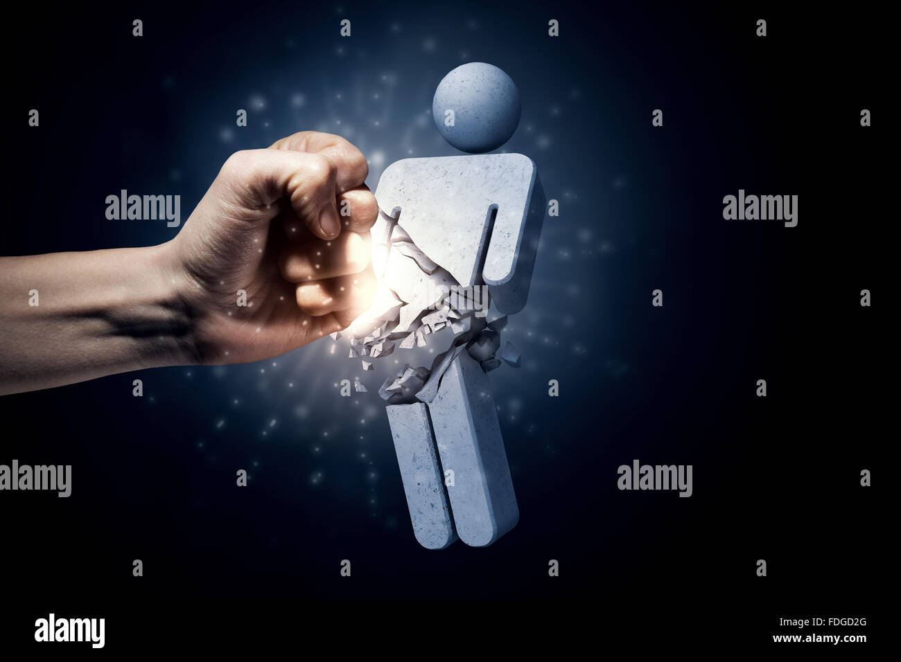Close up of hand hitting stone male sign with fist Stock Photo - Alamy