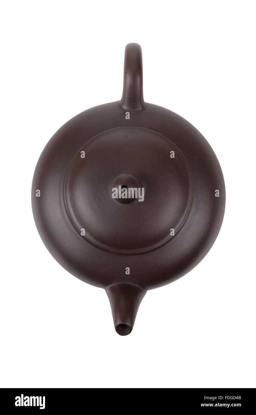 Chineese ceramic tea pot view from above isolated on white background ...