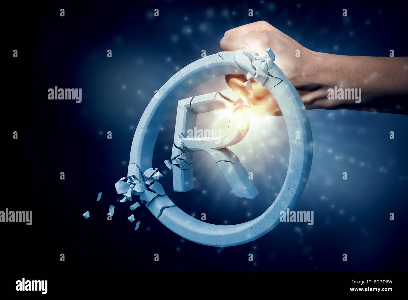 Close up of human hand breaking stone copywriting sign Stock Photo - Alamy