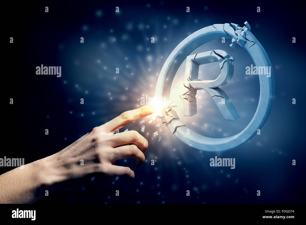 Close up of human hand breaking stone copywriting sign Stock Photo - Alamy