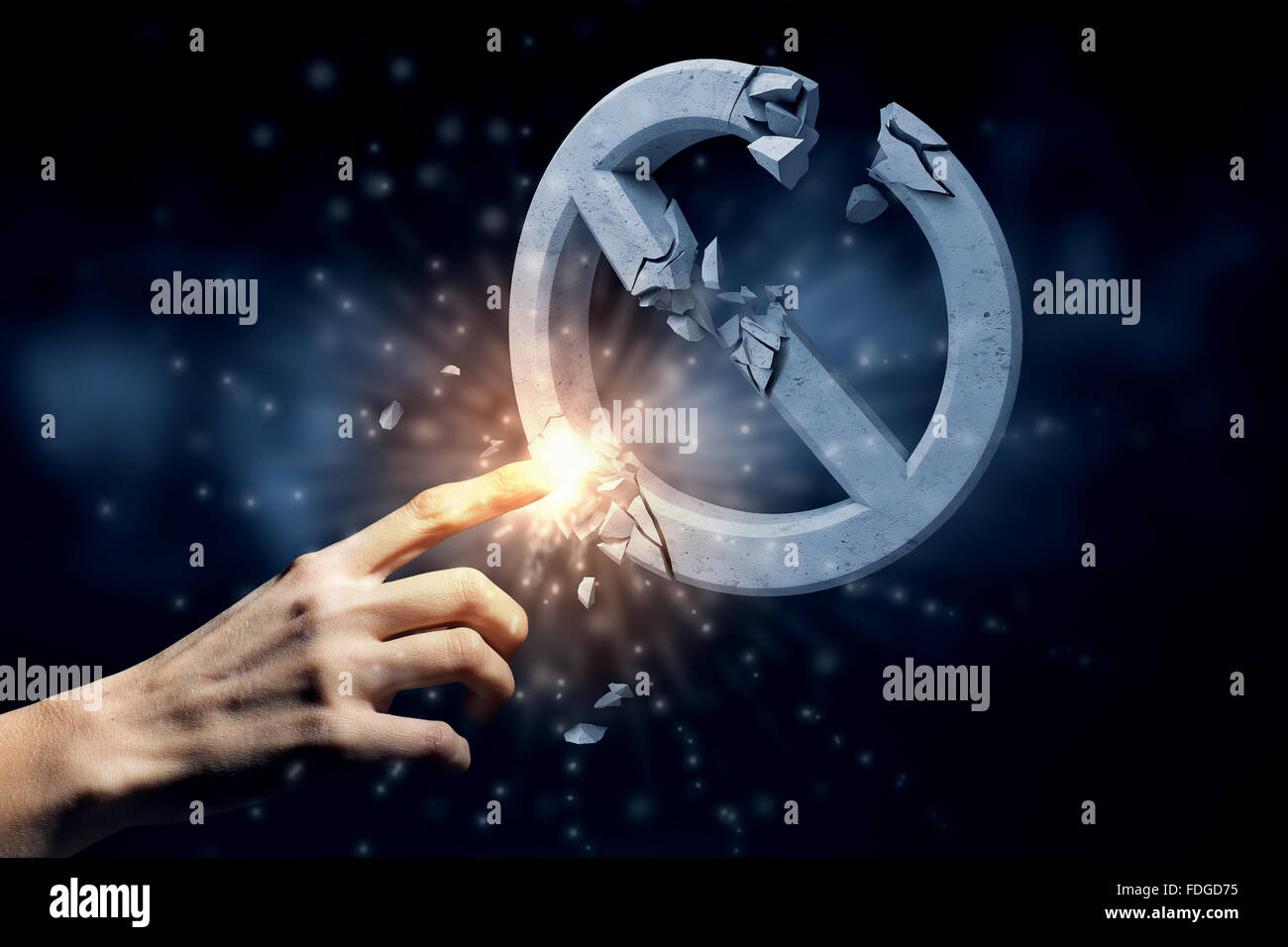 Close up of human hand hitting prohibition sign with fist Stock Photo ...
