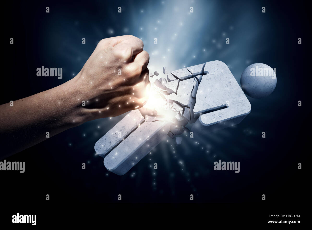 Close up of hand hitting stone male sign with fist Stock Photo - Alamy