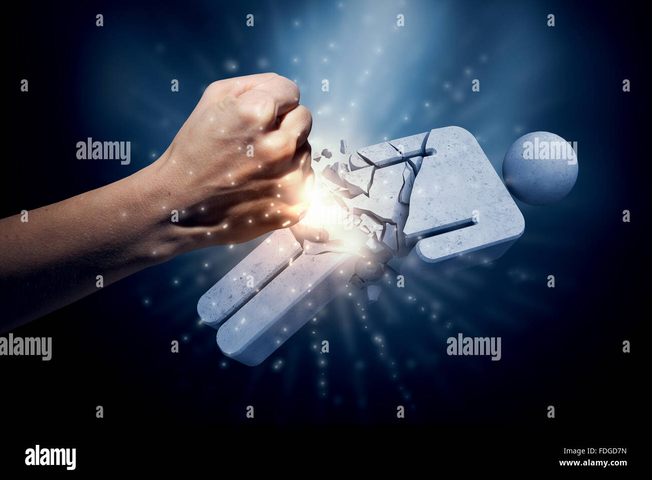 Close up of hand hitting stone male sign with fist Stock Photo - Alamy