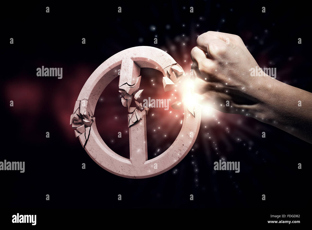 Close up of human hand hitting prohibition sign with fist Stock Photo ...