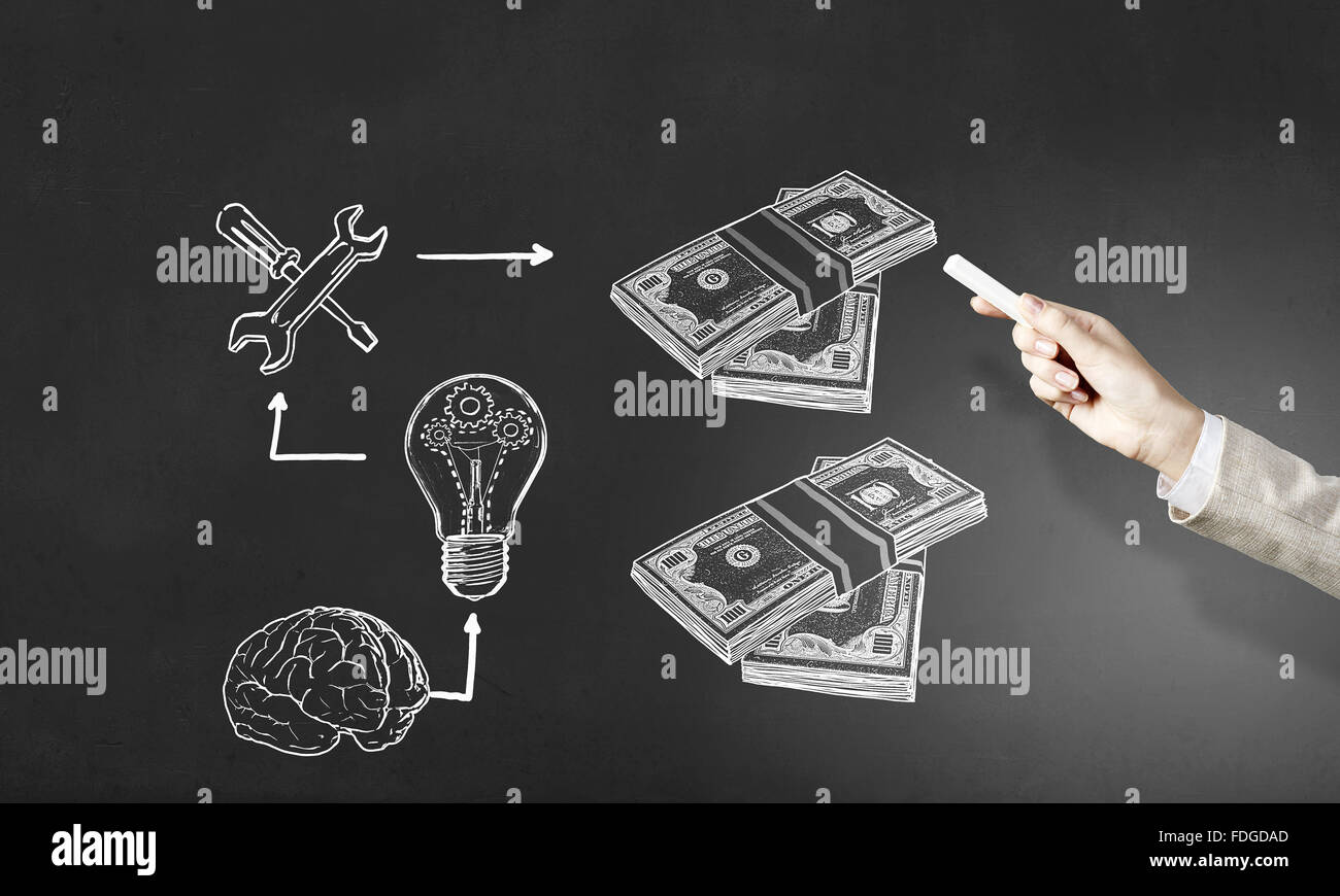Human hand drawing money earning concept with chalk Stock Photo - Alamy