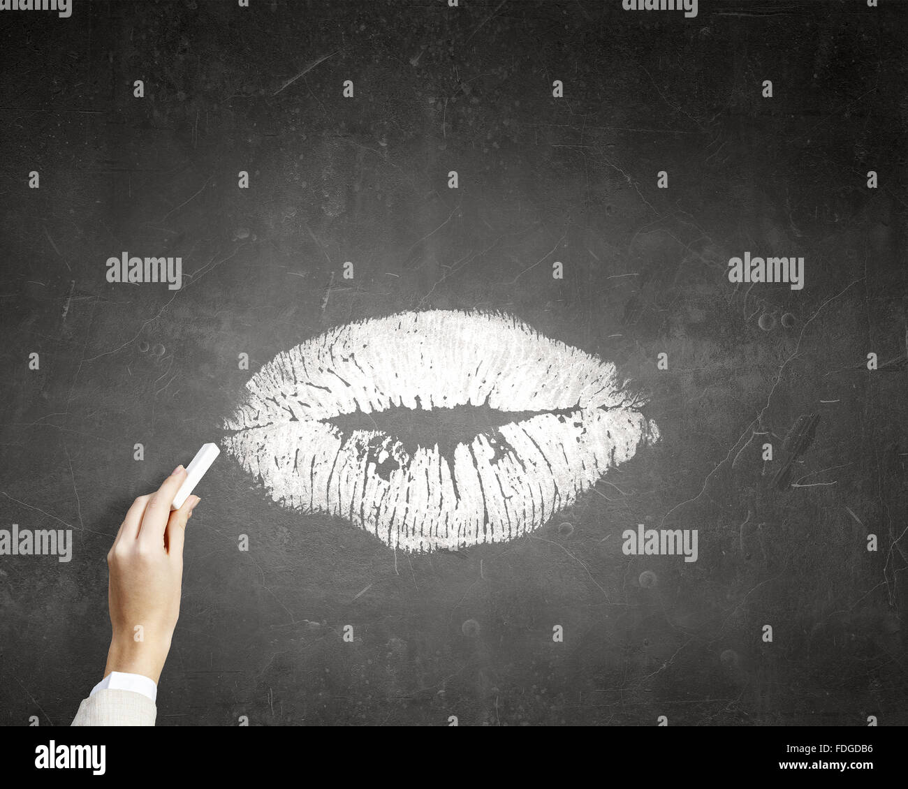 Human hand drawing female lips kiss with chalk Stock Photo - Alamy