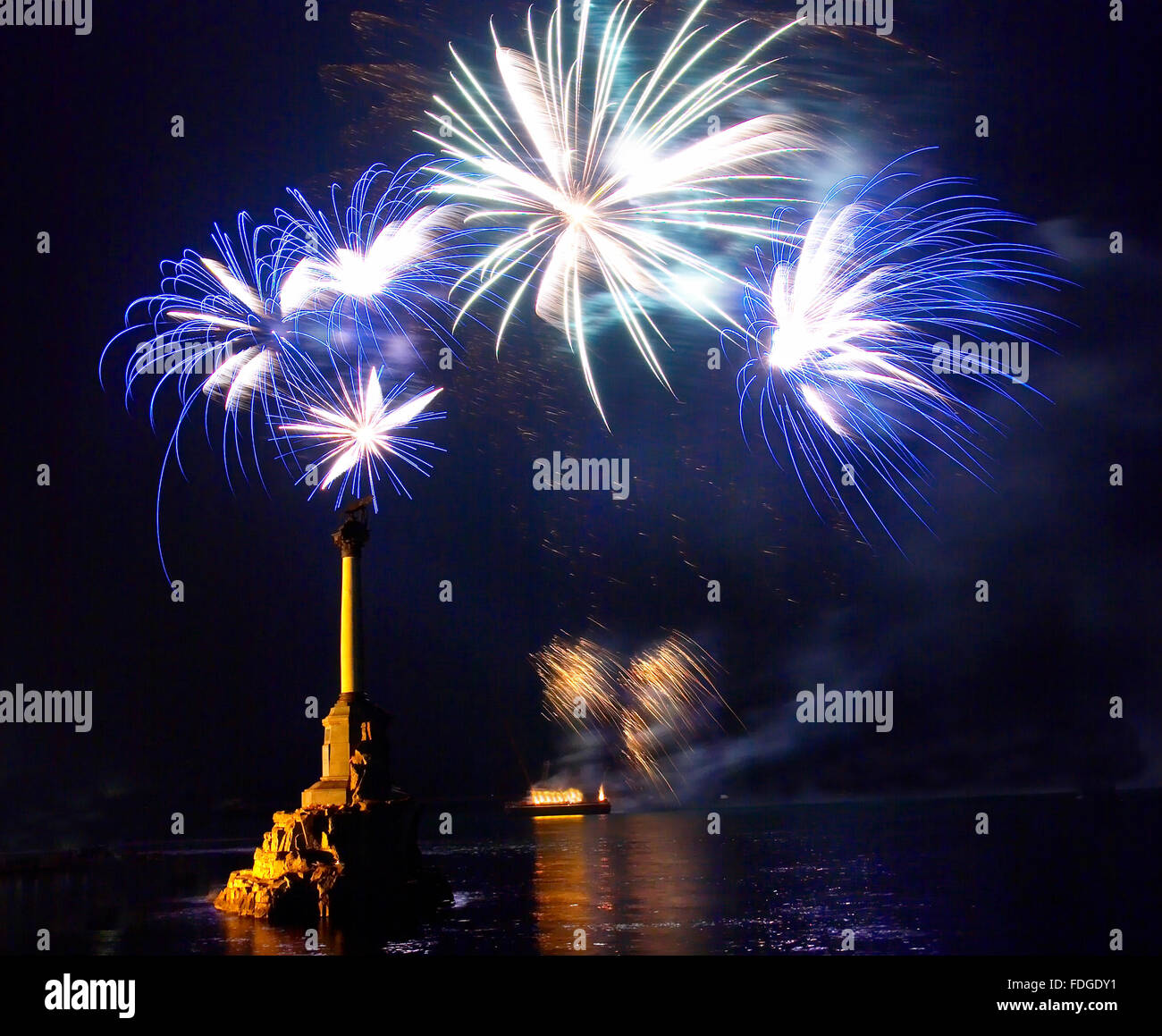 Fireworks above a bay Stock Photo - Alamy