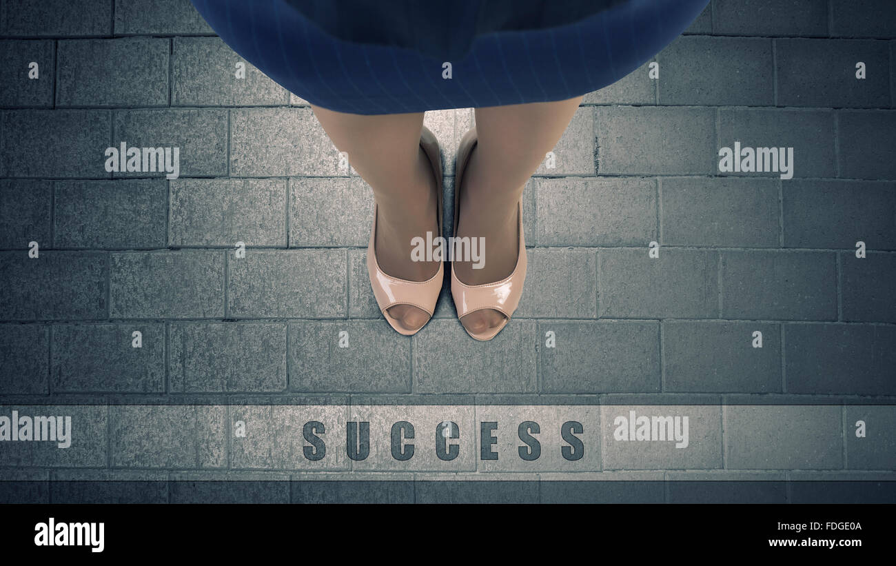 Top view of businesswoman feet standing at start line Stock Photo - Alamy