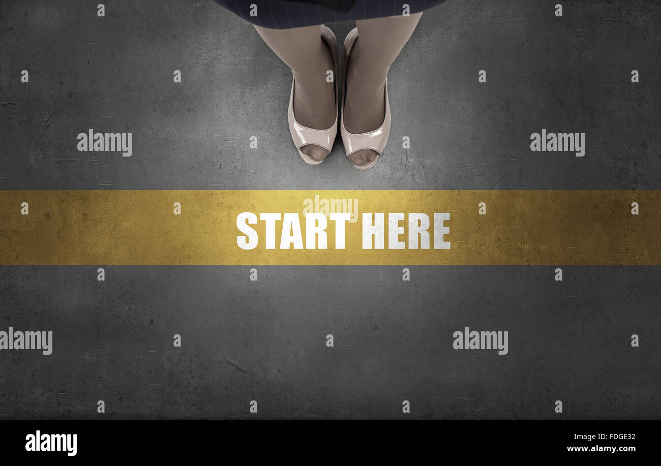 Top view of businesswoman feet standing at start line Stock Photo - Alamy