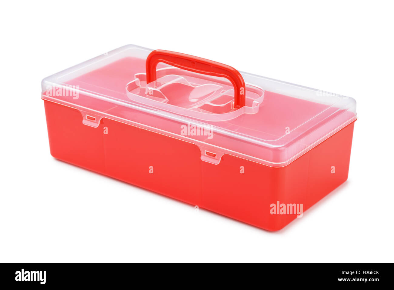 Red plastic organizer box isolated on white Stock Photo - Alamy