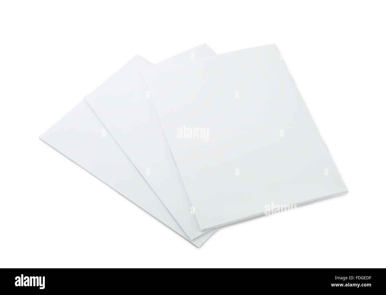 Three blank brochures isolated on white Stock Photo - Alamy