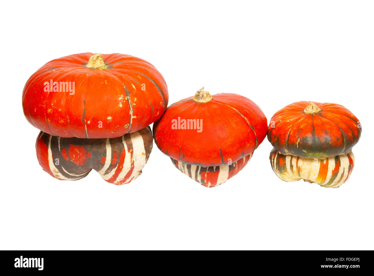 Three red pumpkins isolated on white Stock Photo - Alamy