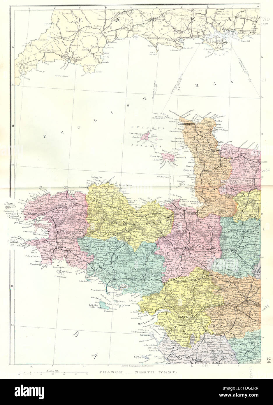 FRANCE: North West sheet. Britanny Loire Normandy. Bacon, 1895 antique ...