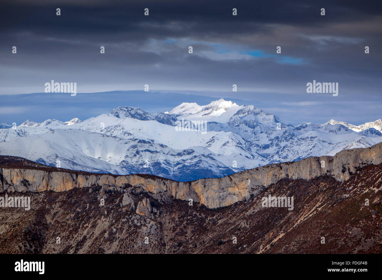 Aneto peak and Pyrenees from Pui de Lleràs hill above Tremp, Catalunya ...