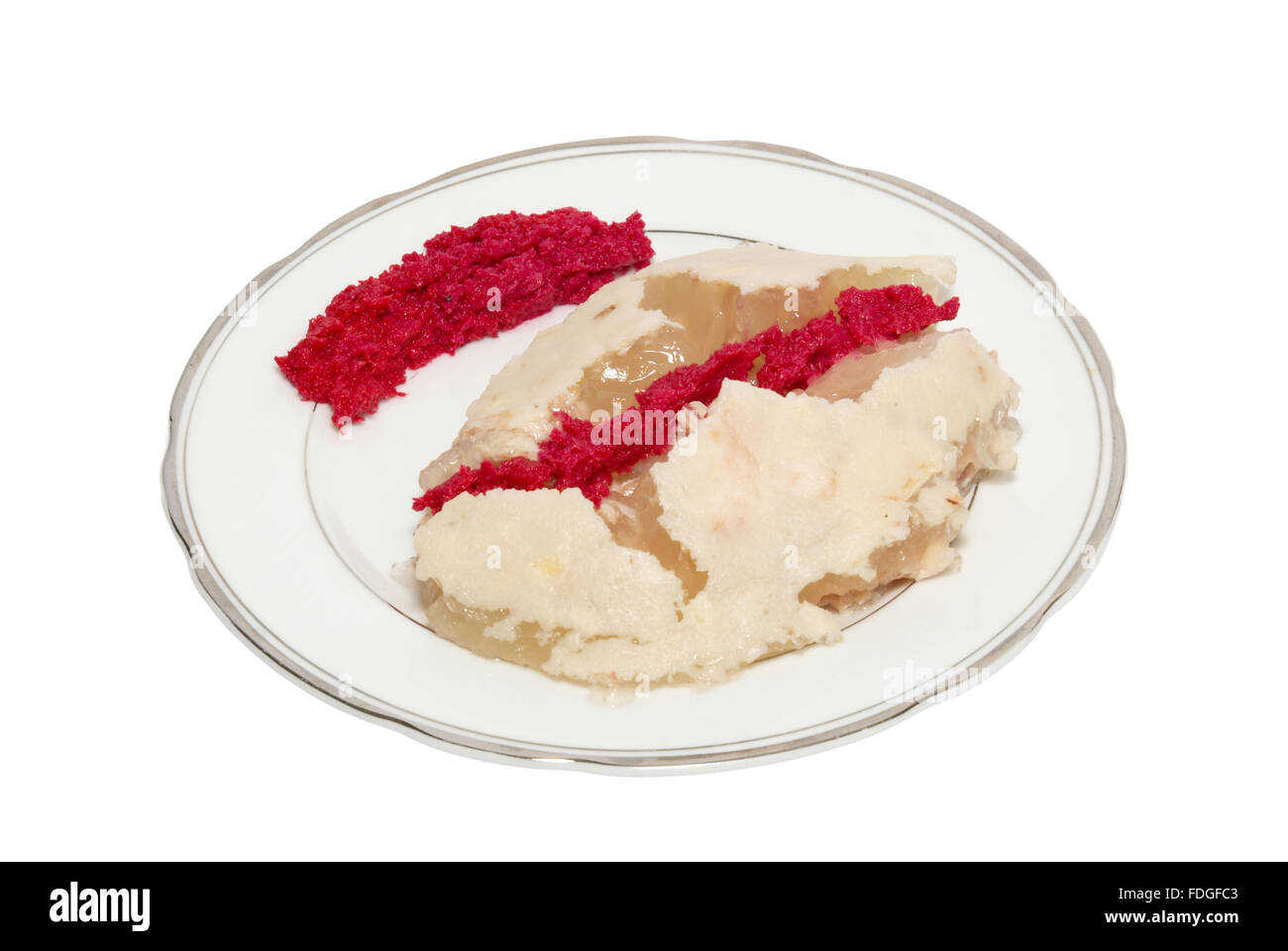 Plate with jellied meat isolated on white Stock Photo - Alamy