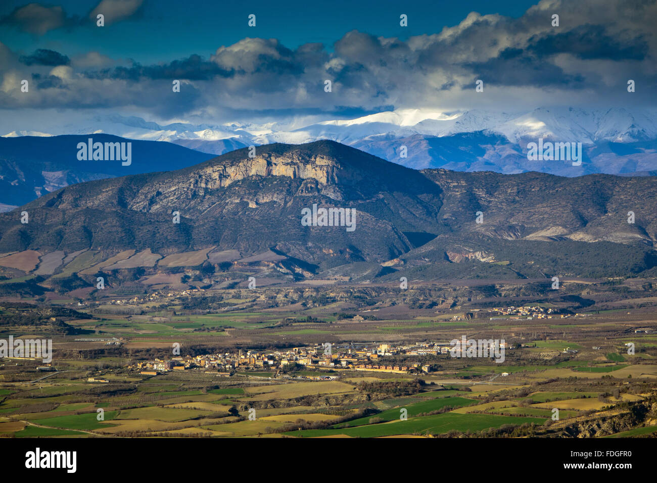 Isona and snowy Pyrenees, Catalunya, Spain Stock Photo - Alamy