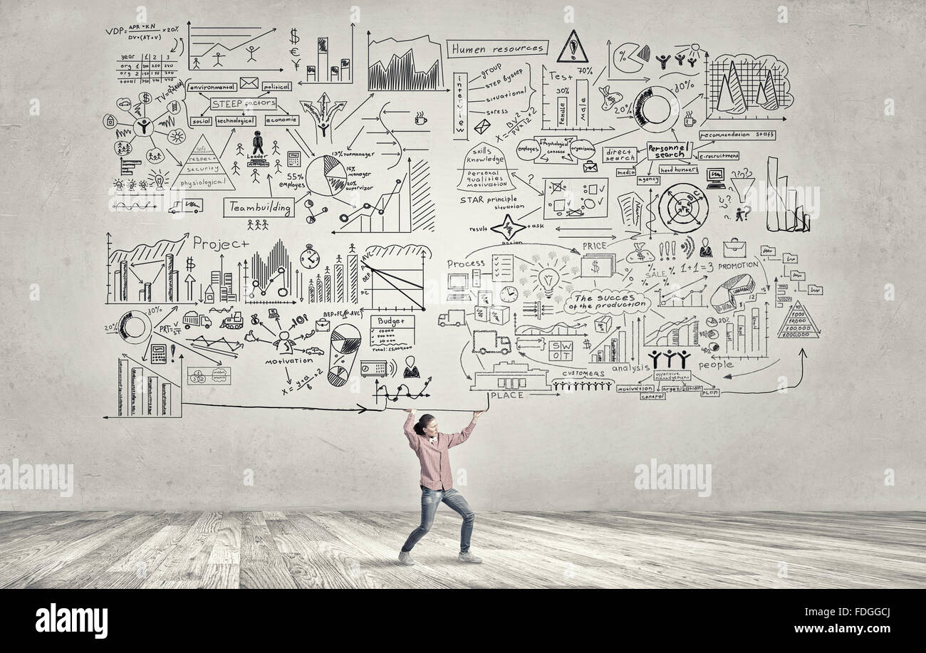 Young woman carrying banner with her great business plan Stock Photo ...