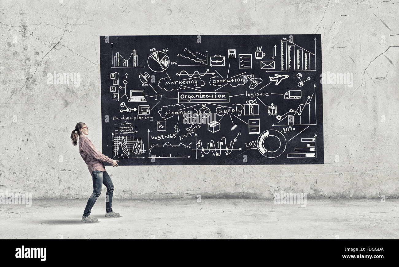 Young woman carrying banner with her great business plan Stock Photo ...