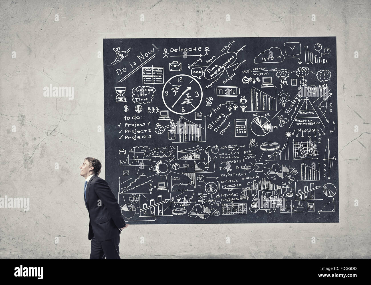 Young businessman carrying banner with his great business plan Stock ...