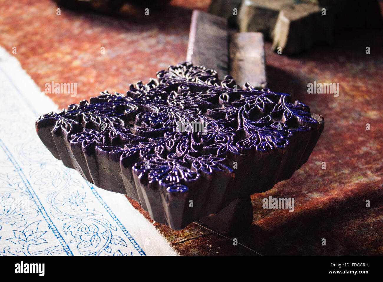 Indigo block printing block in India Stock Photo - Alamy