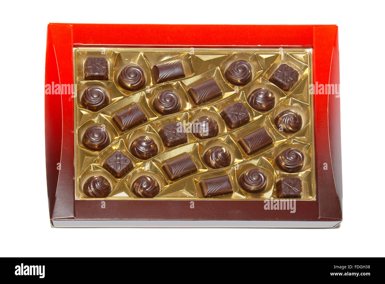 Sorted chocolate candies box isolated on white Stock Photo - Alamy