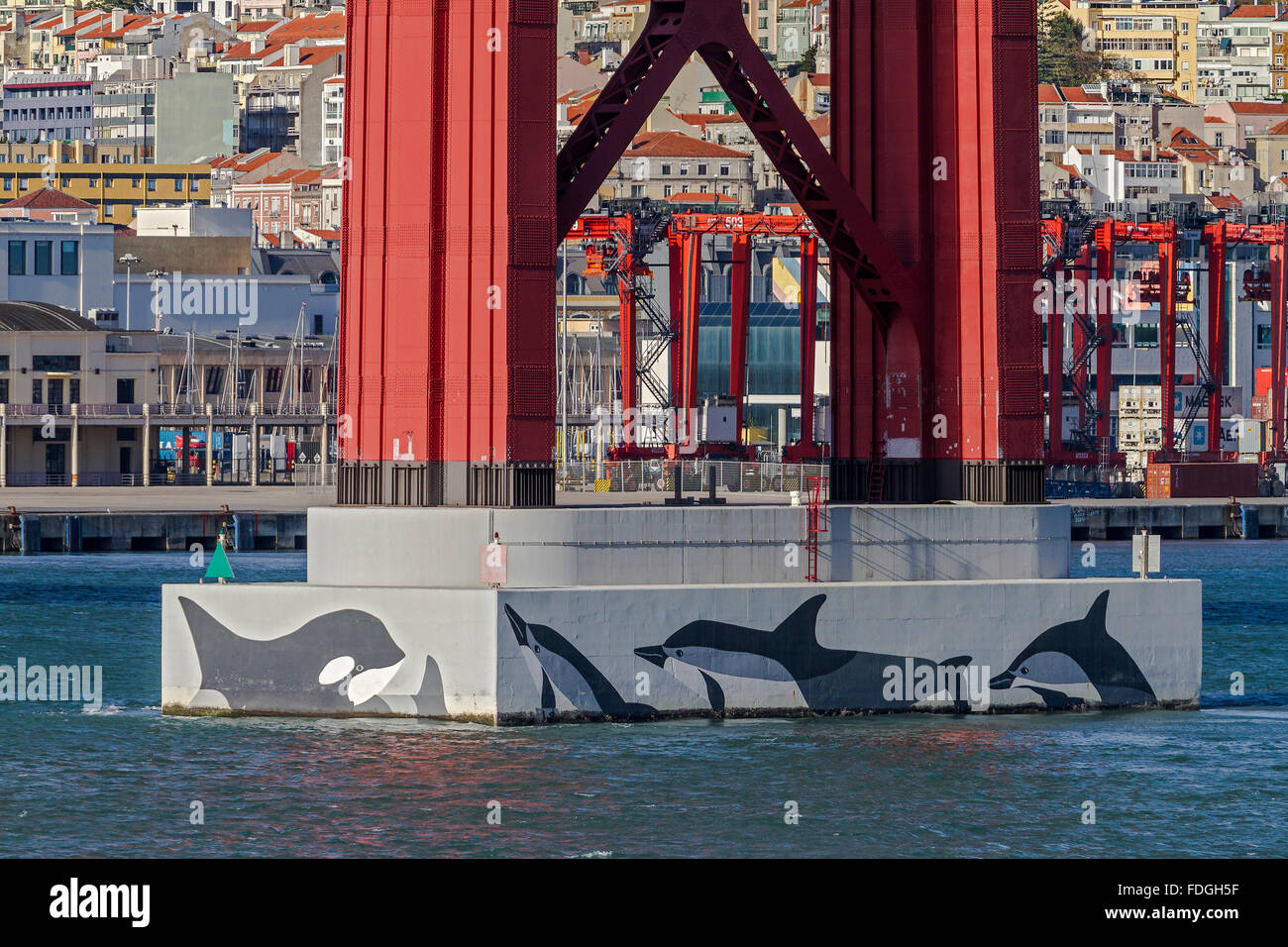 Dolphins On The Bridge Supports Lisbon Portugal Stock Photo - Alamy