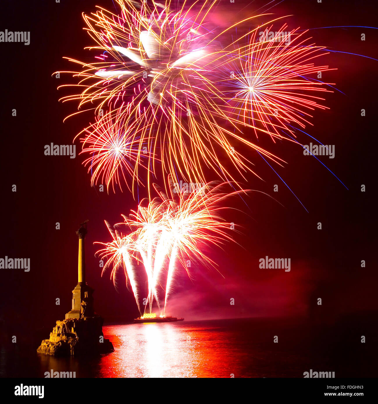 Salute, fireworks with black sky background Stock Photo - Alamy