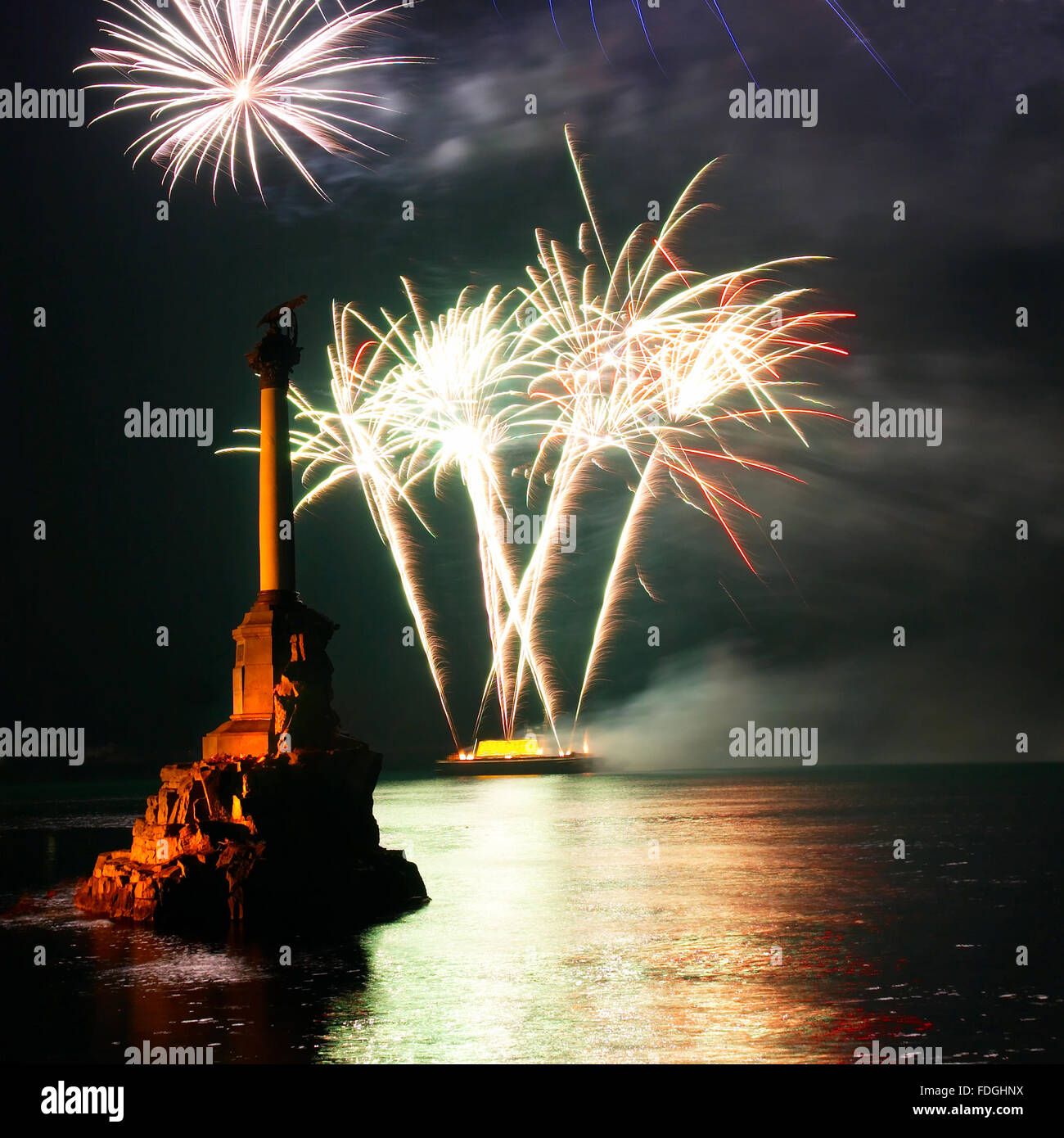 Colorful fireworks above the bay Stock Photo - Alamy