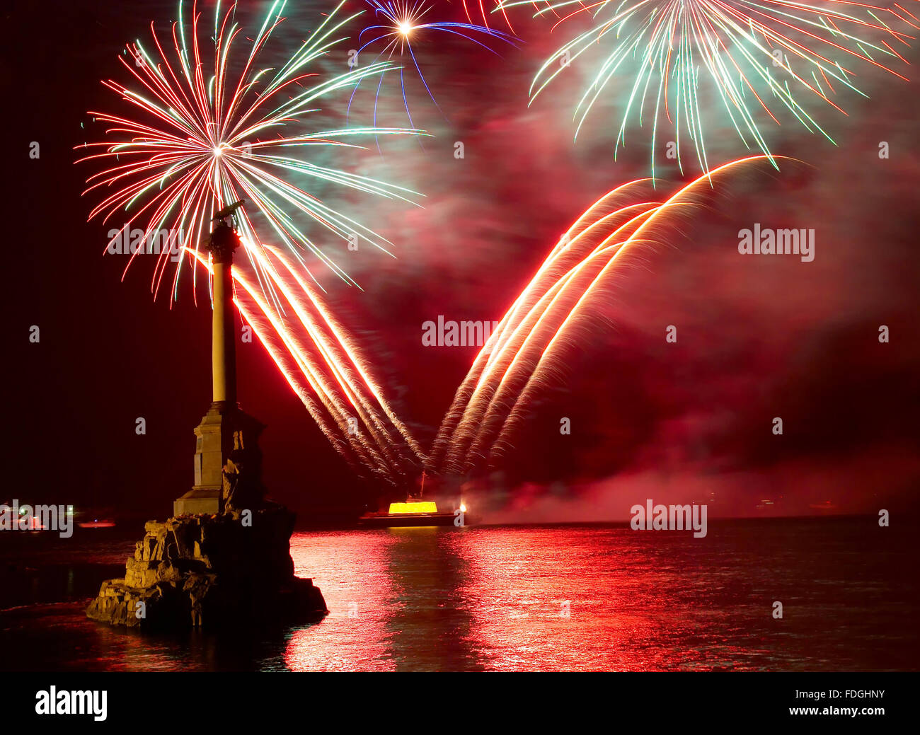 Colorful fireworks above the bay Stock Photo - Alamy