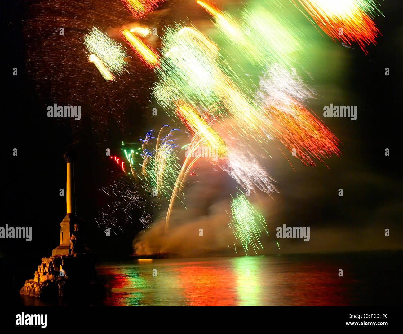 Colorful fireworks above the bay Stock Photo - Alamy