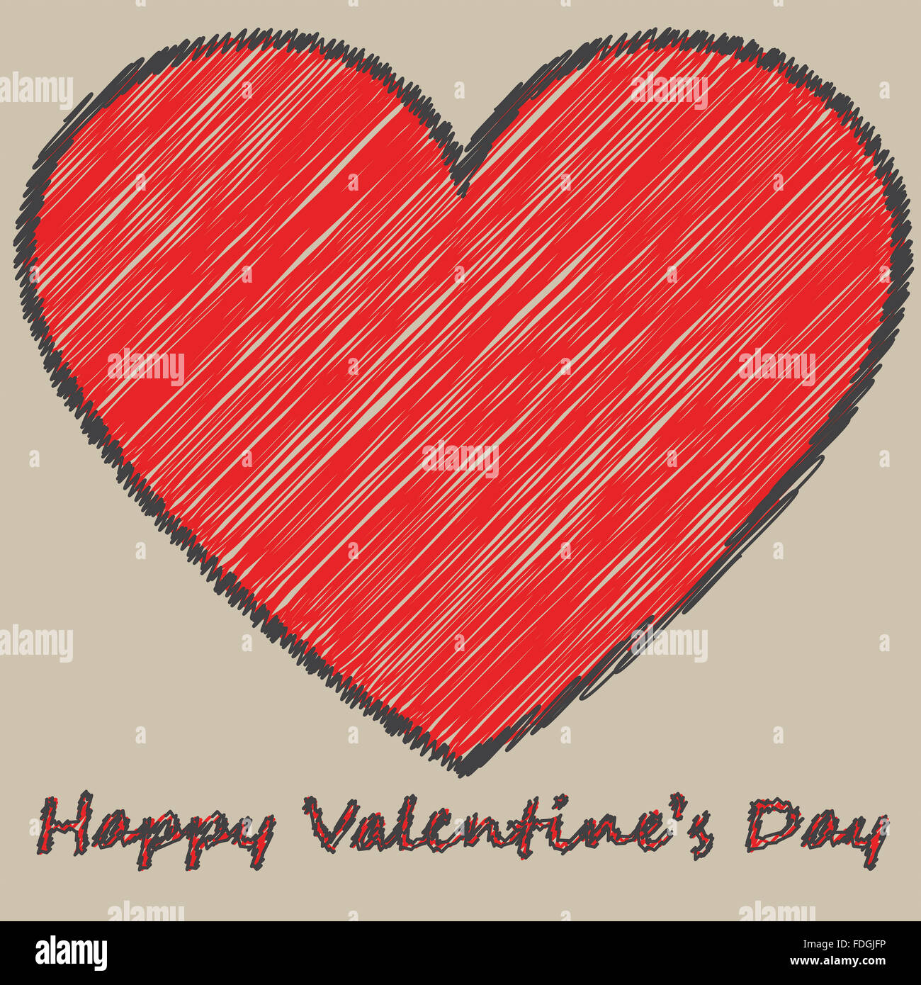 Valentine's card with big hand-drawn heart. Vector eps 10 Stock Photo ...