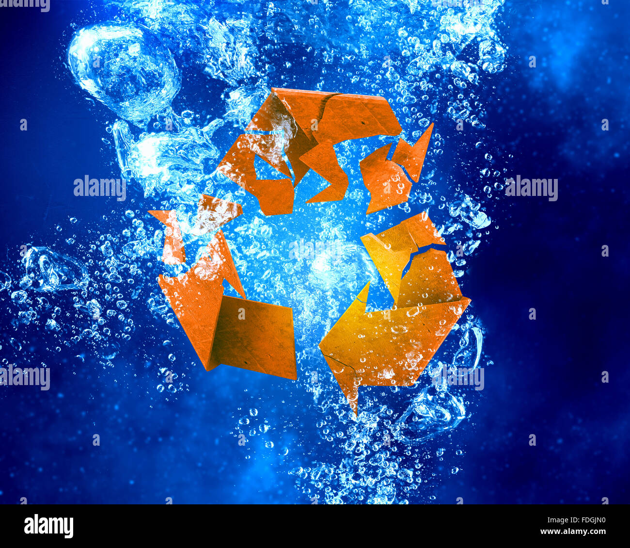 Recycling sign in clear blue water splashes Stock Photo - Alamy