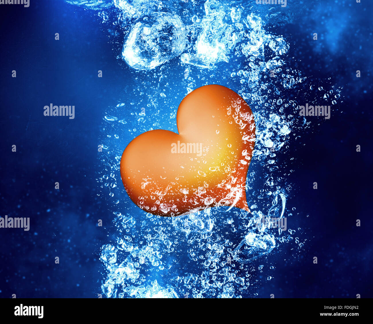 Red love heart under clear blue water Stock Photo - Alamy