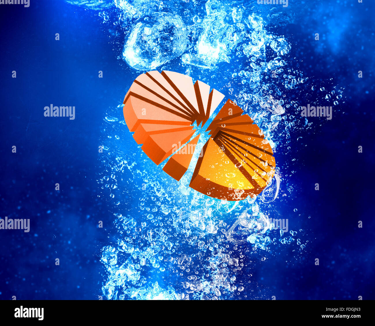 Business financial graph sink in clear blue water Stock Photo - Alamy