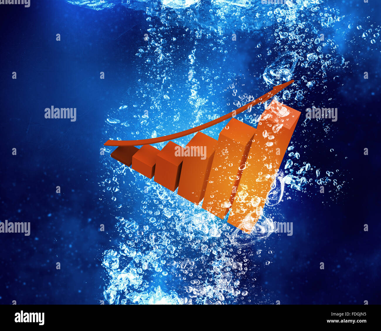 Business financial graph sink in clear blue water Stock Photo - Alamy