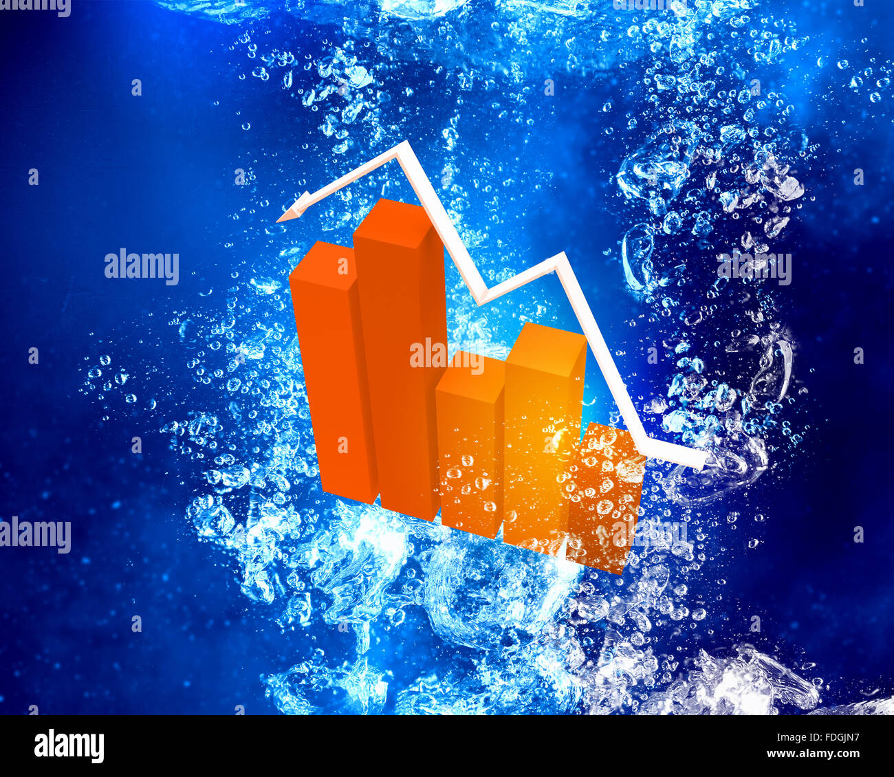 Business financial graph sink in clear blue water Stock Photo - Alamy